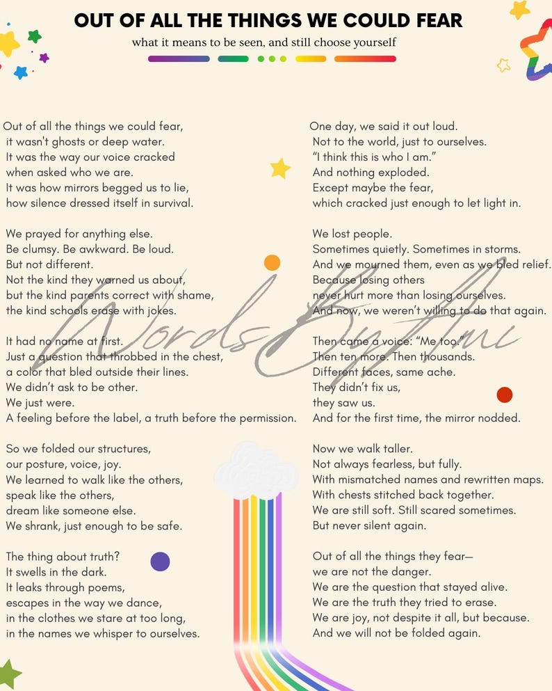 Pride Month Poem Poster - LGBTQIA+ Empowerment Art Print, 'out of All ...