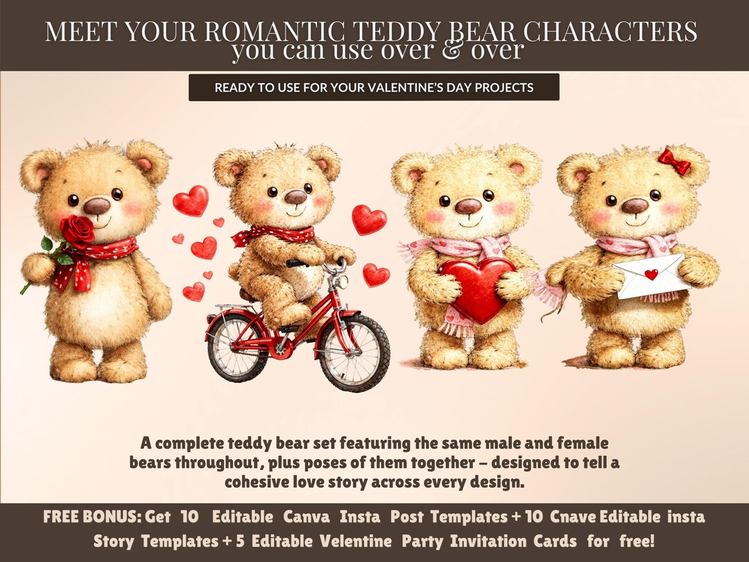 Valentine Bear Clipart for Cards Stickers Crafts PLR - Etsy