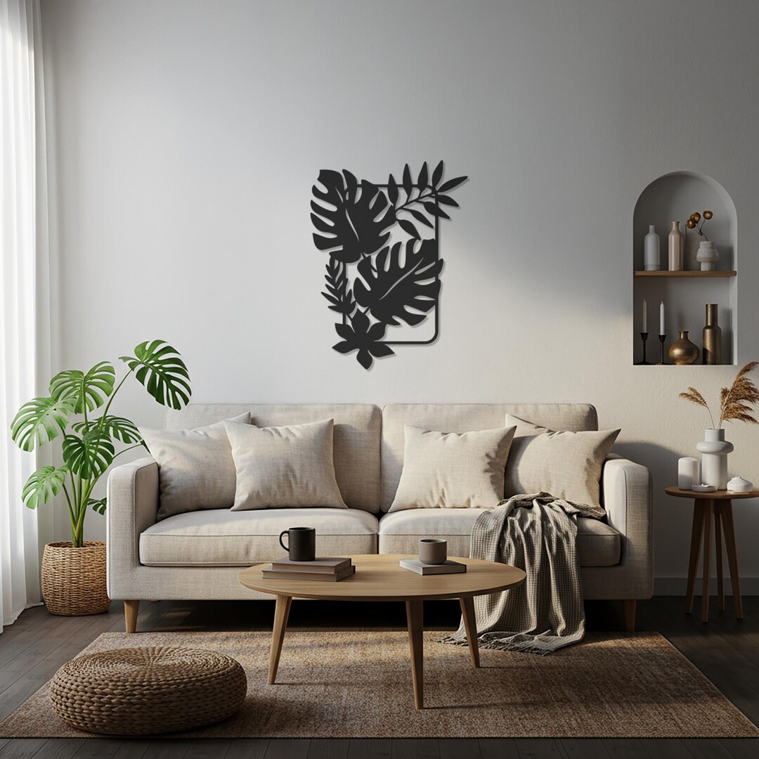 Botanical Metal Wall Art, Tropical Leaf Decor, Minimalist Hanging - Etsy