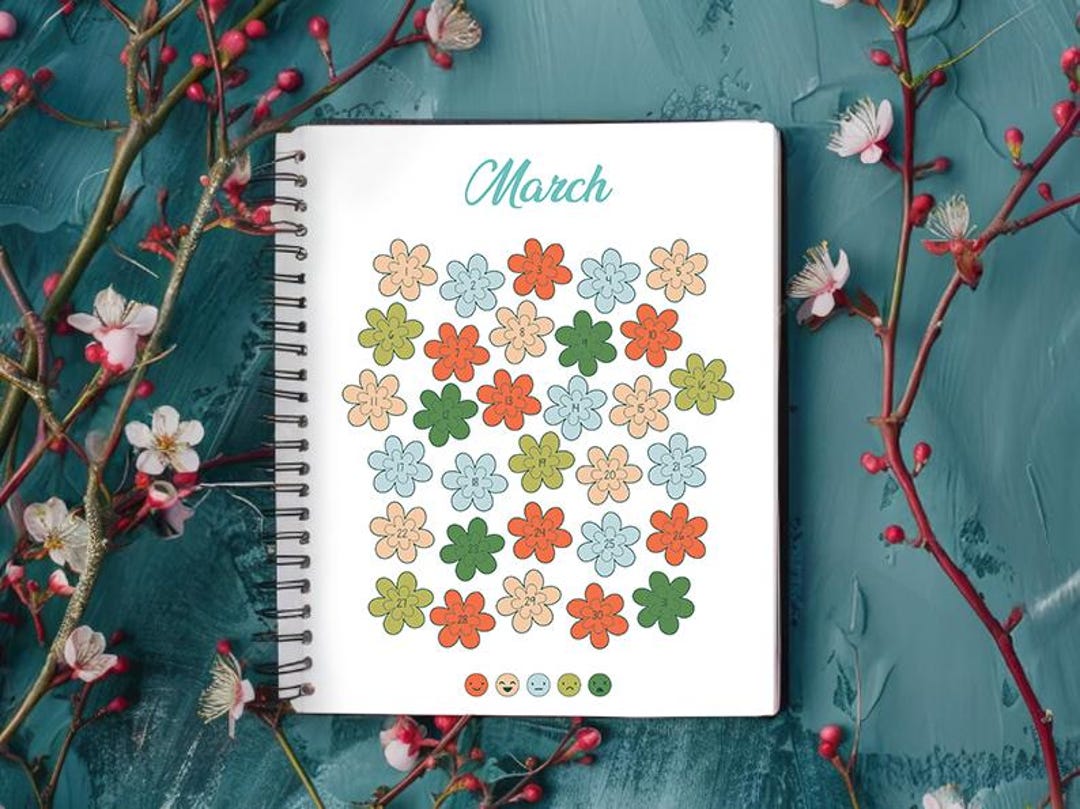 March Mood Tracker | Printable Monthly Journal | Digital Planner Page ...