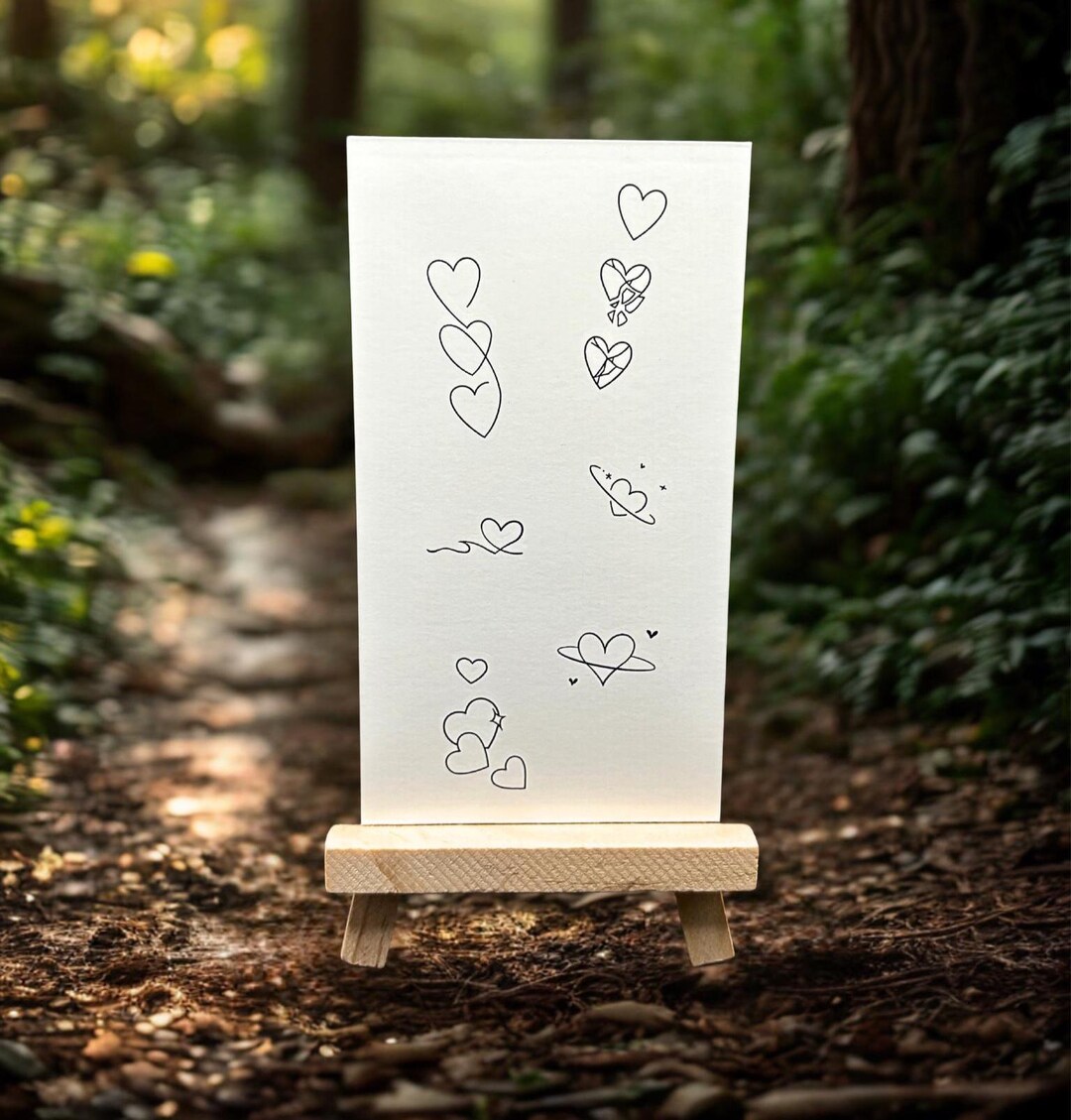 Little Fine Line Heart Temporary Tattoo (set of 2) / Fine Line Love ...