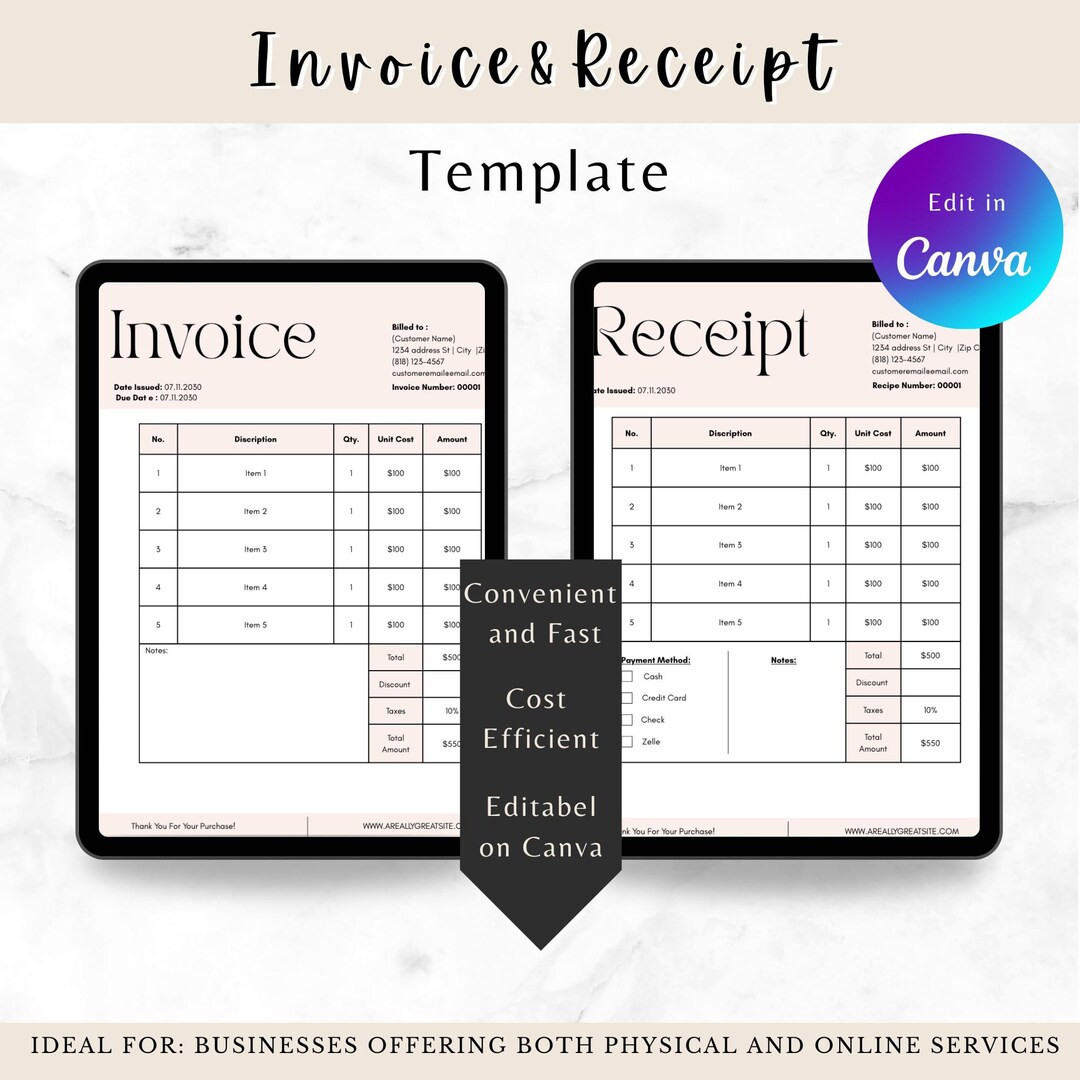 Minimalist Invoice and Receipt Template, Editable Canva Design ...