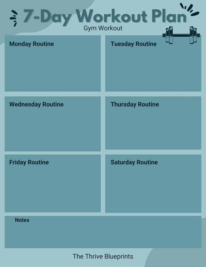 7-day Workout Plan | Fitness Planner Printable | Gym Routine Template ...