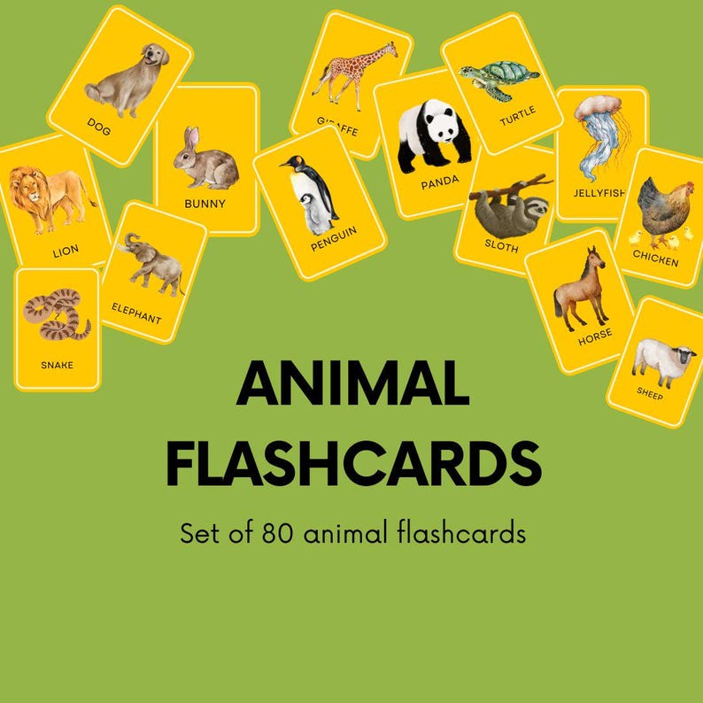 80 Animal Flashcards – Educational Printable for Kids | Instant ...