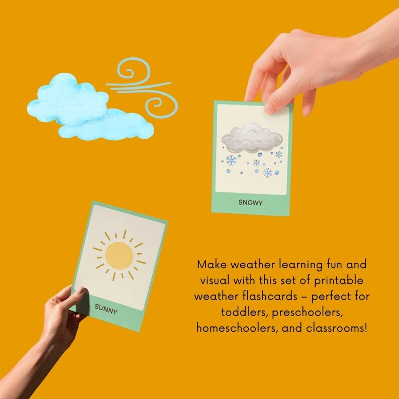 Weather Flashcards Printable – Kids Learning Cards in A4, A5, Small ...