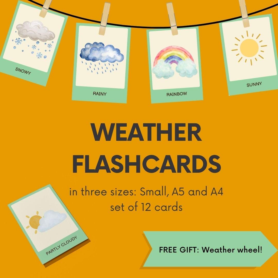 Weather Flashcards Printable – Kids Learning Cards in A4, A5, Small ...