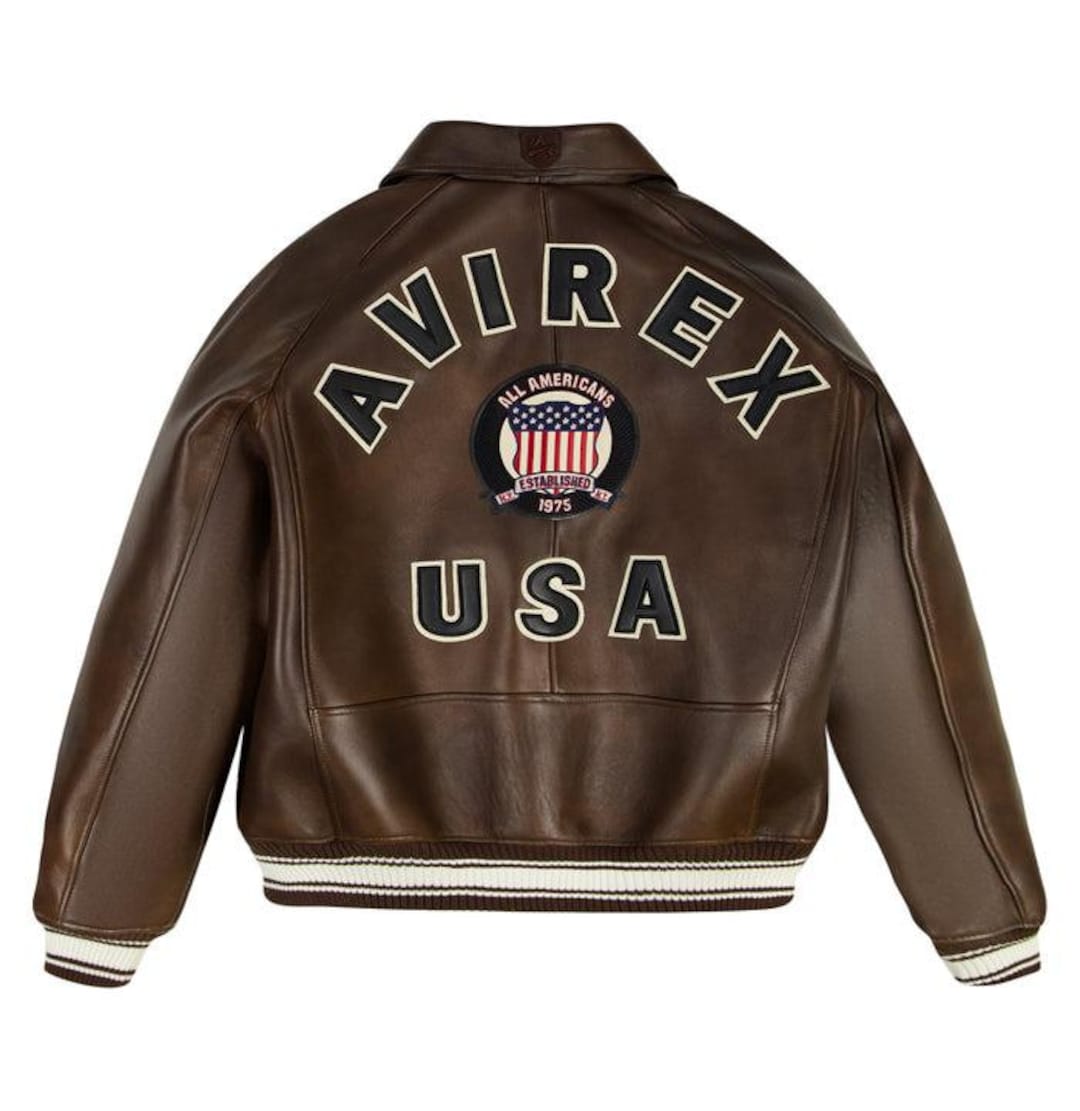 Men's Avirex Vintage Brown American Bomber Jacket Genuine Sheepskin ...