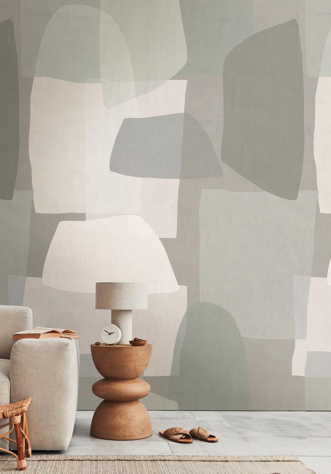Neutral Abstract Textured Modern Wallpaper 3D Vinyl Teal Geometric ...