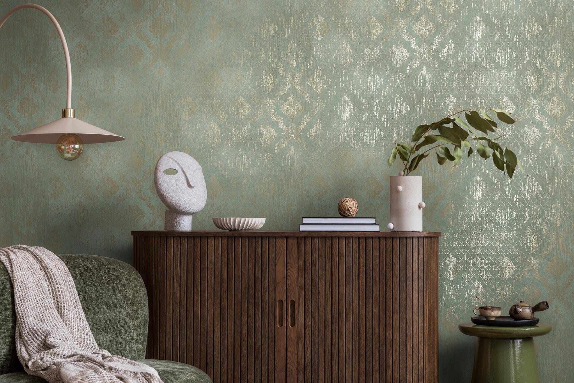 Modern Metallic Green Textured Wallpaper 3d Vinyl Contemporary Glam ...