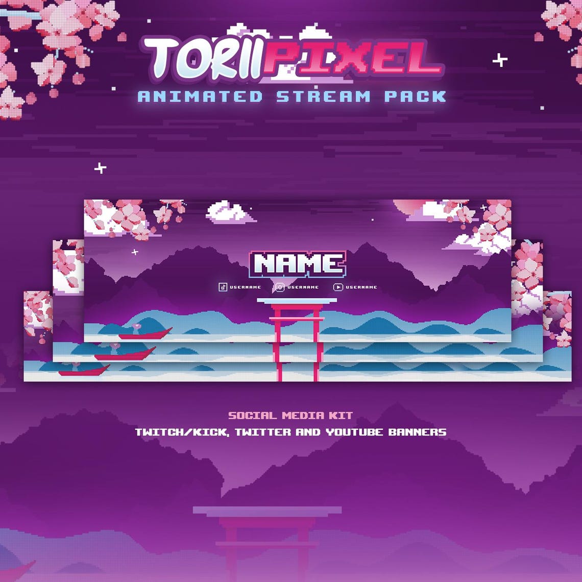 Torii Pixel Bitmap, Animated Stream Pack | Animated Screens, Facecam, Panels, Transition, Alerts ...