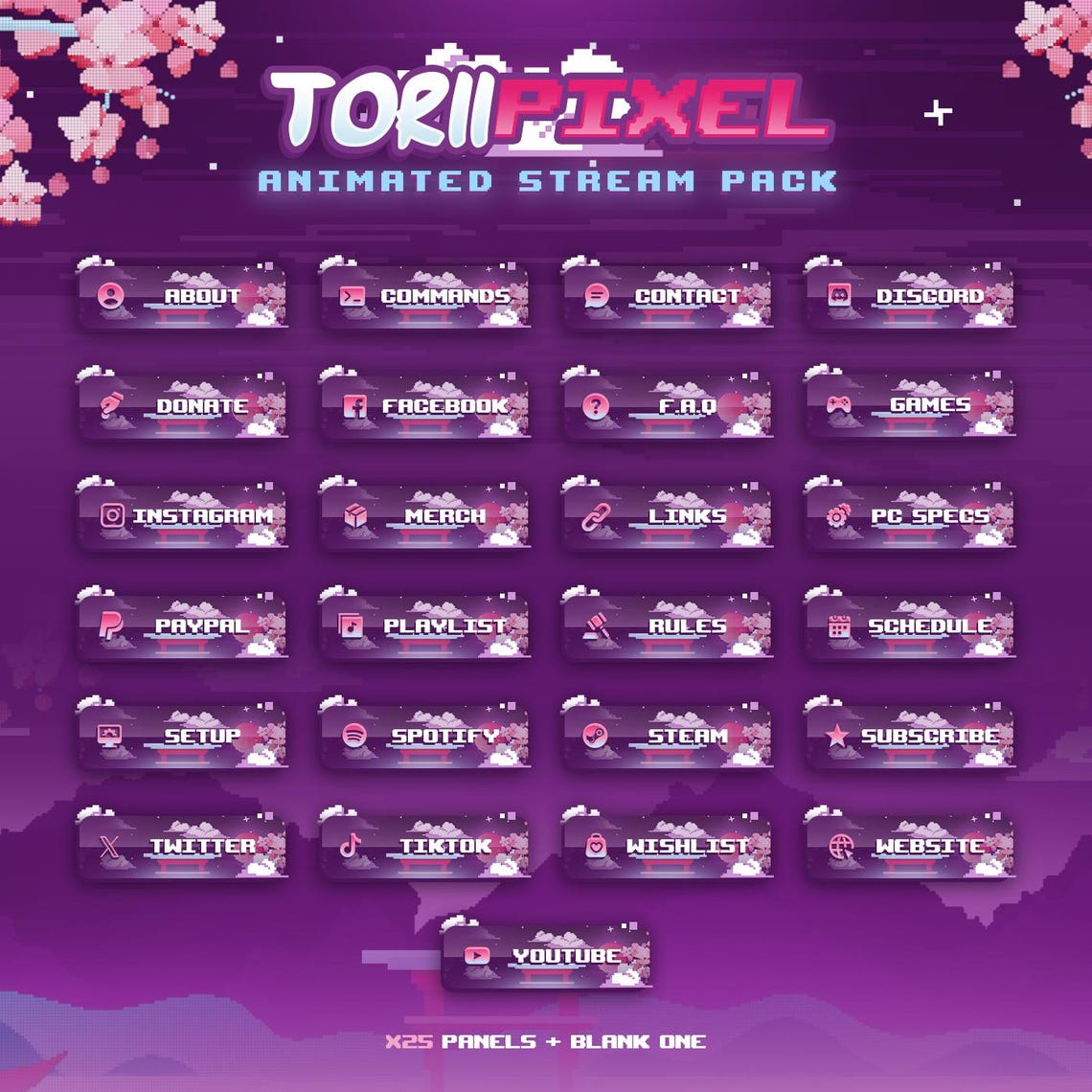 Torii Pixel Bitmap, Animated Stream Pack | Animated Screens, Facecam, Panels, Transition, Alerts ...
