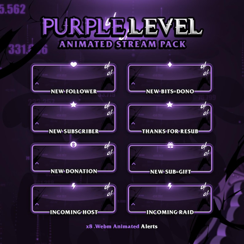 Purple Level Animated Stream Pack, Screens, Facecam, Panels, Alerts ...