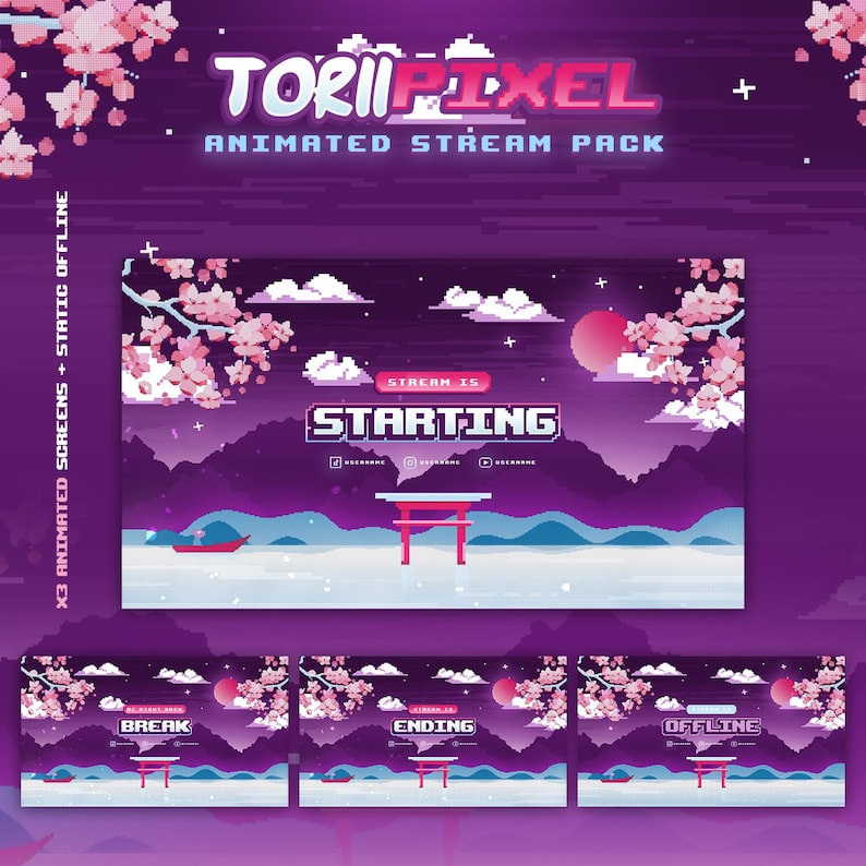 Torii Pixel Bitmap, Animated Stream Pack | Animated Screens, Facecam ...