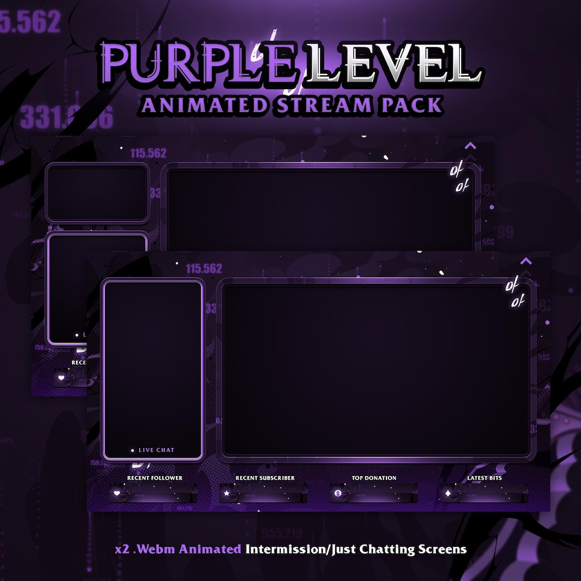 Purple Level Animated Stream Pack, Screens, Facecam, Panels, Alerts ...