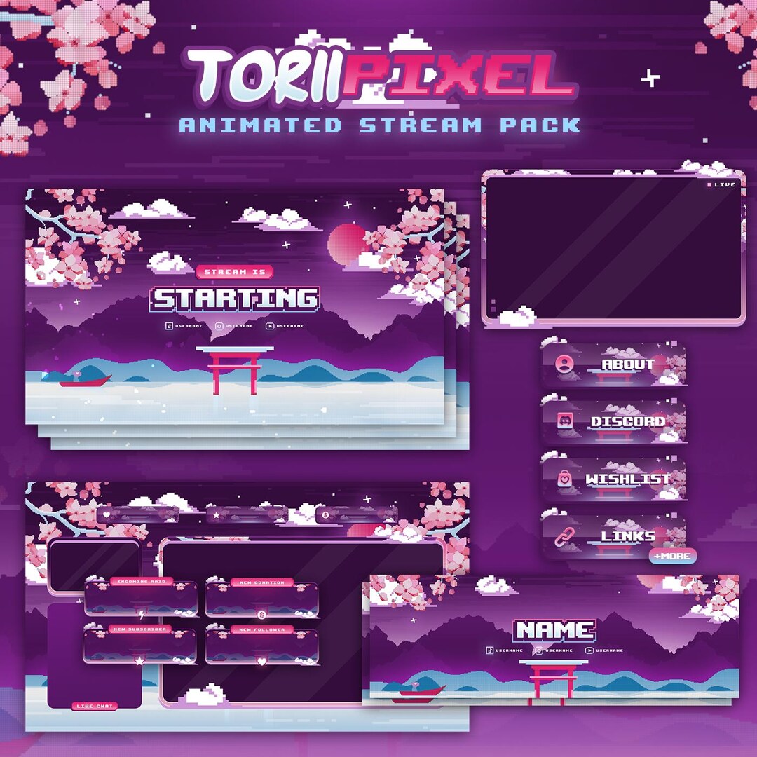 Torii Pixel Bitmap, Animated Stream Pack | Animated Screens, Facecam ...