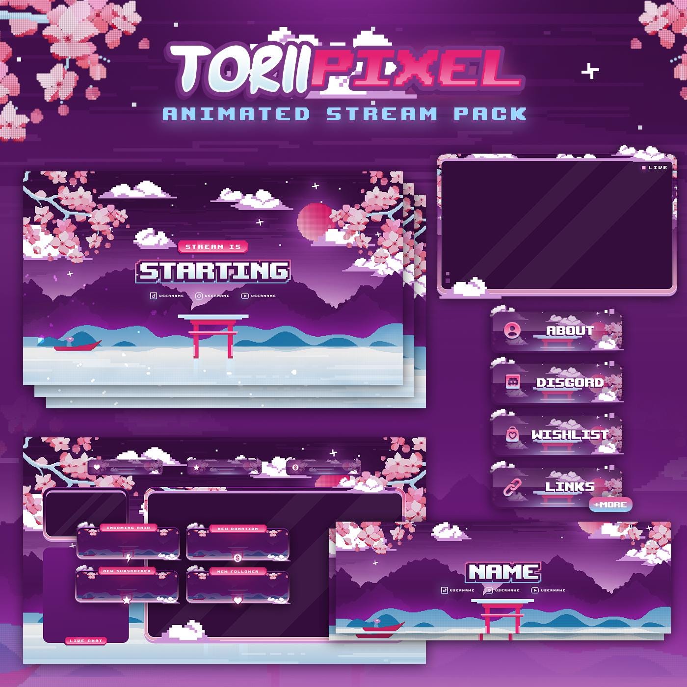 Torii Pixel Bitmap, Animated Stream Pack | Animated Screens, Facecam ...