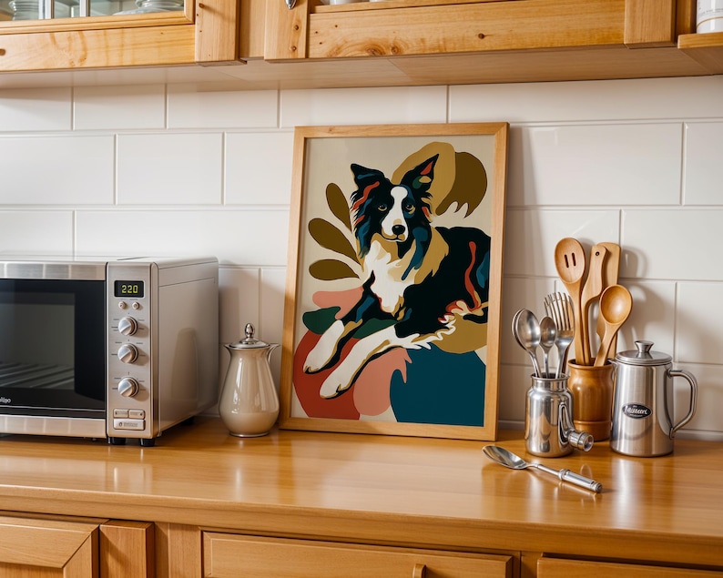 Border Collie Dog Print - Boho Earth Tone Style, Dog Artwork for ...
