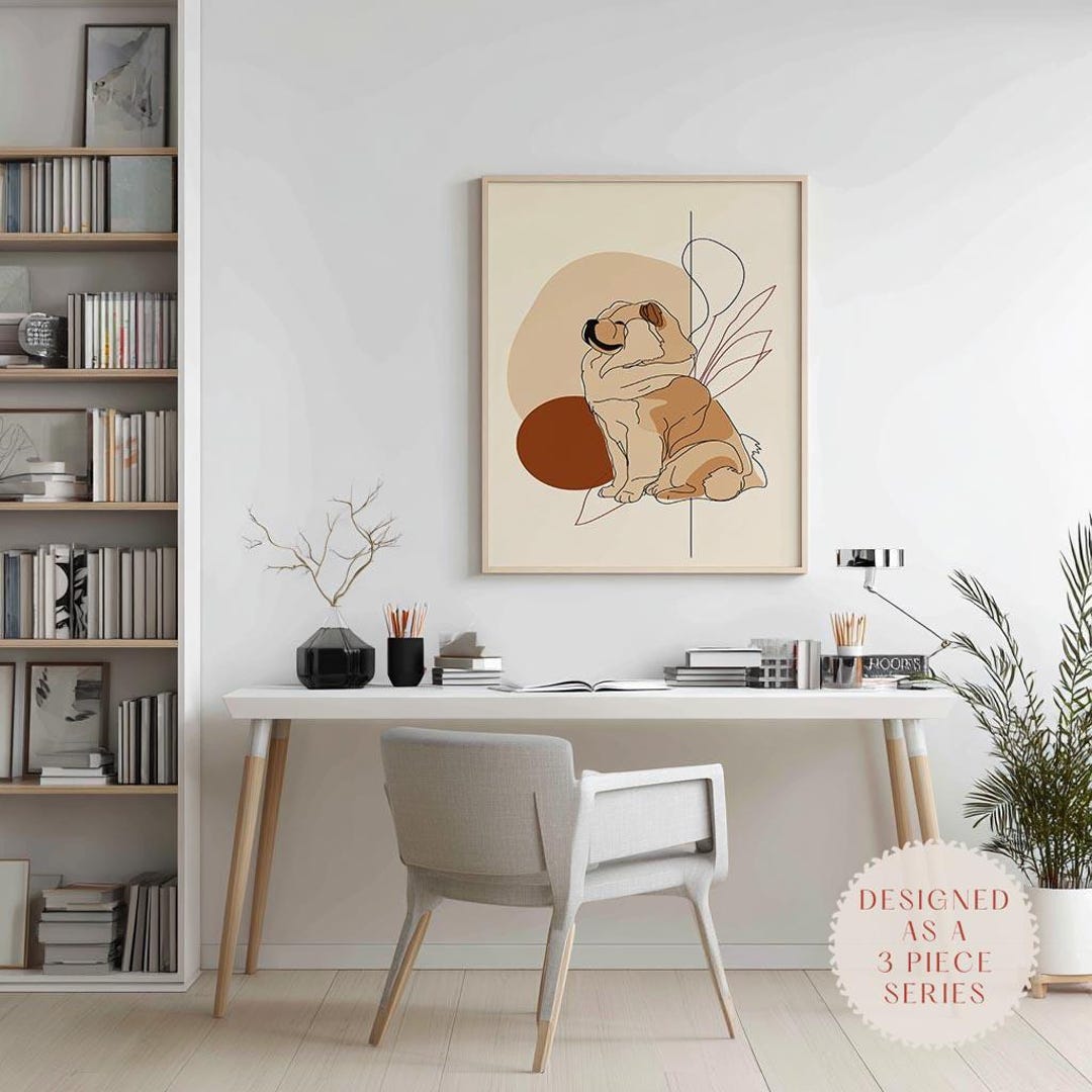 Chow Chow Dog Wall Art – Scandi Style Earthy Minimal Line Drawing ...