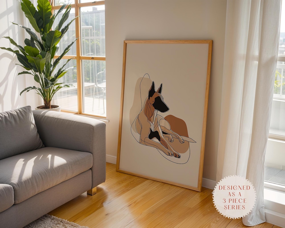 Belgian Malinois Dog Wall Art – Scandi Style Earthy Minimal Line ...