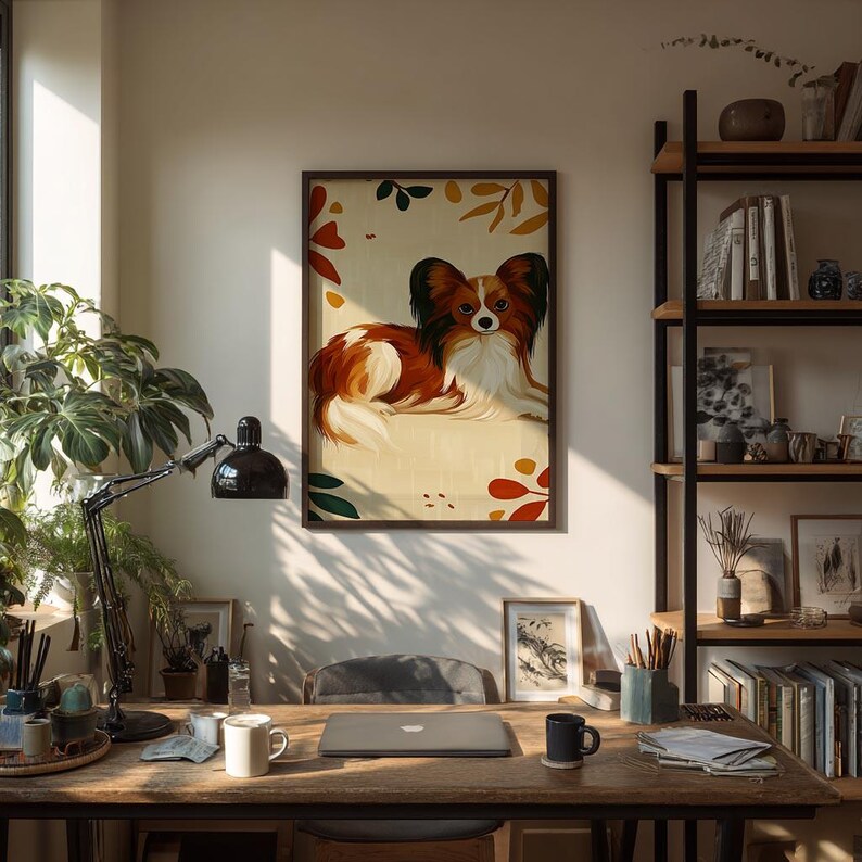 Papillon Dog Wall Art – Modern Folk Pet Illustration for Cozy Neutral ...