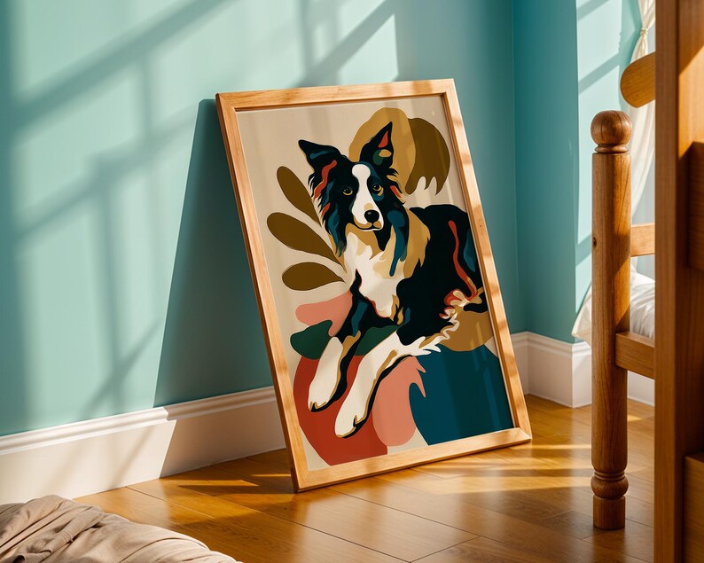 Border Collie Dog Print - Boho Earth Tone Style, Dog Artwork for ...