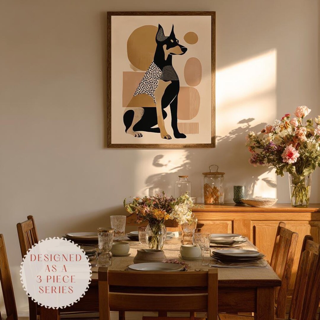 Doberman Dog Wall Art – Modern Graphic Line Dog Art in Neutral Tones - Etsy