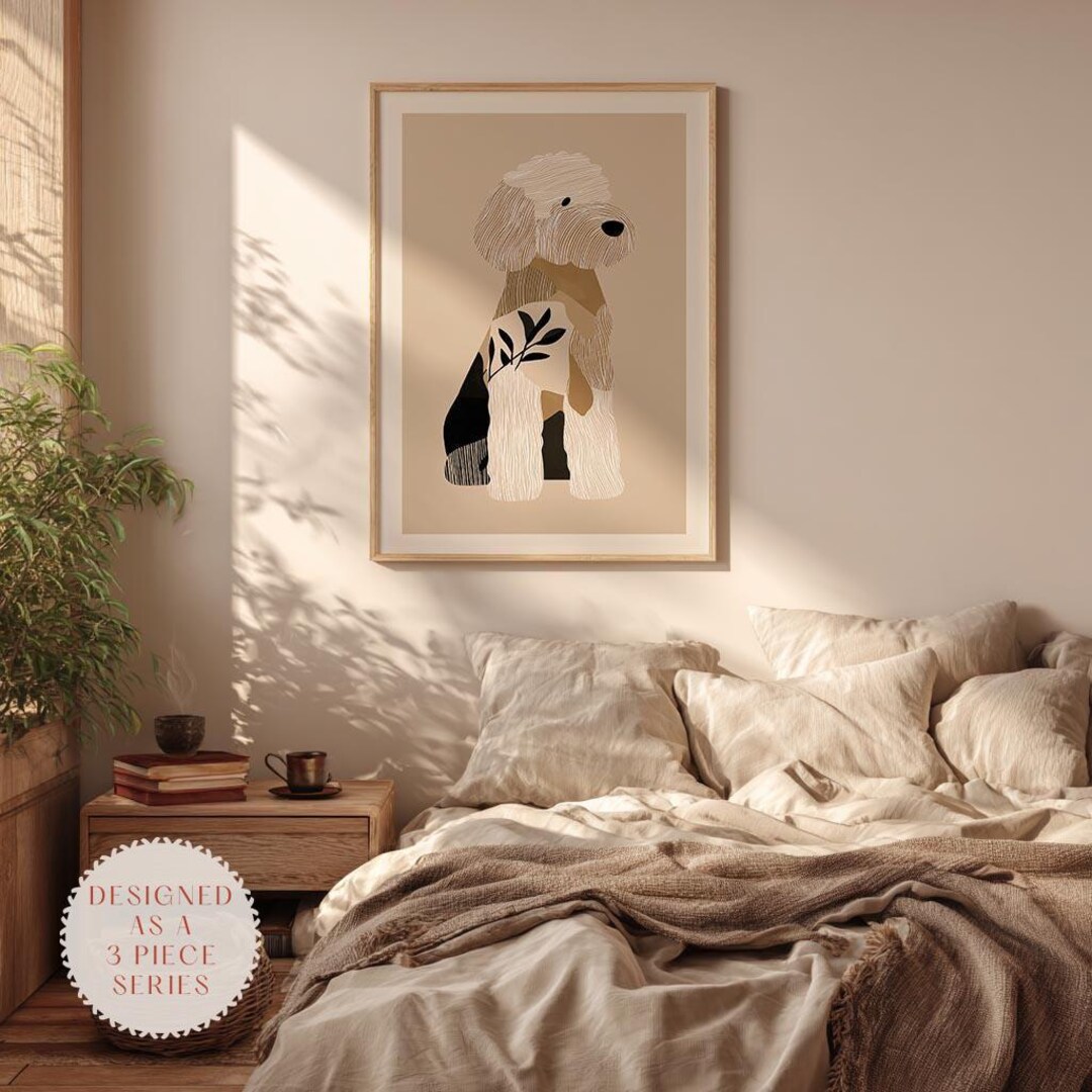 Lagotto Romagnolo Dog Wall Art – Modern Graphic Line Dog Art in Neutral ...