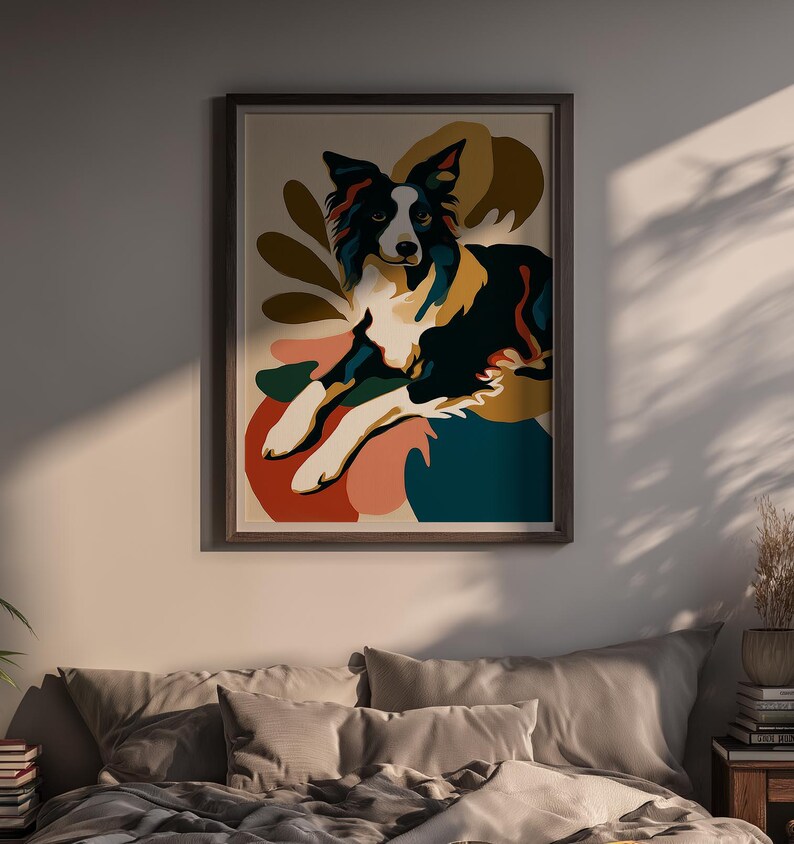 Border Collie Dog Print - Boho Earth Tone Style, Dog Artwork for ...