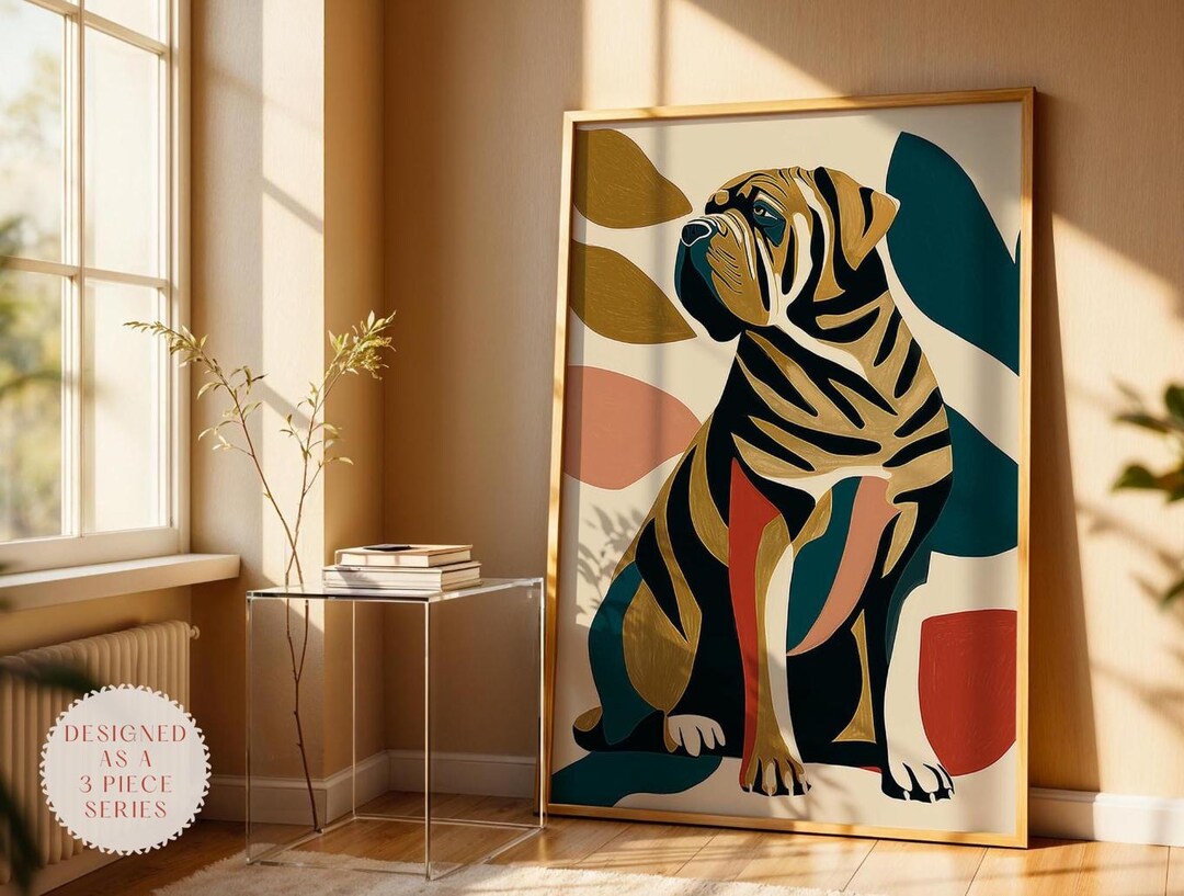 Dogue De Bordeaux Dog Print - Boho Earth Tone Style, Dog Artwork for ...