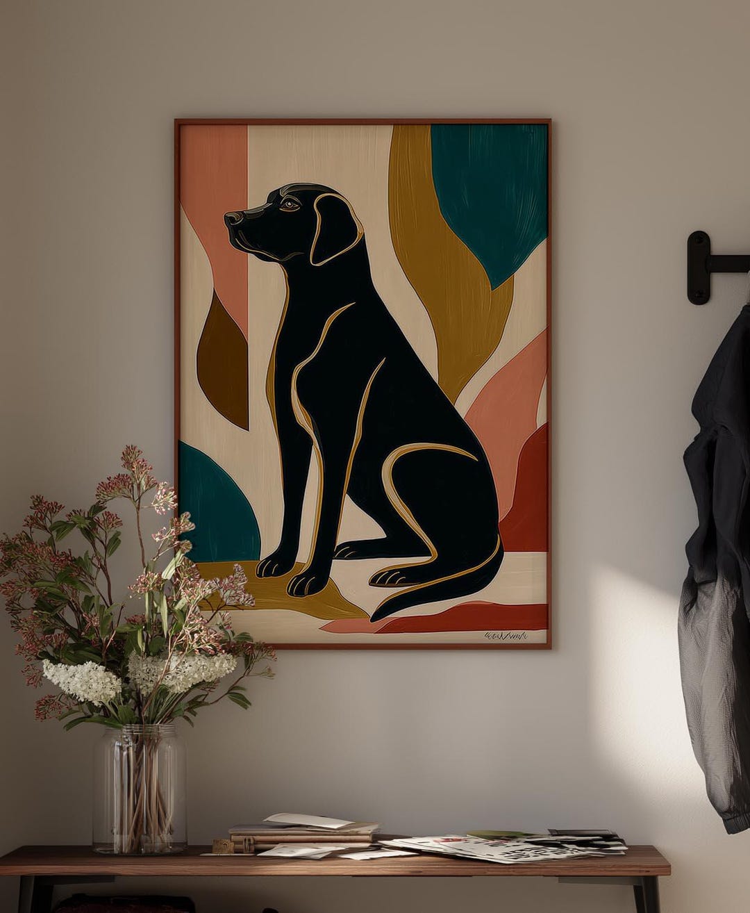 Black Labrador Dog Wall Art - Abstract Bohemian Design, Pet ...