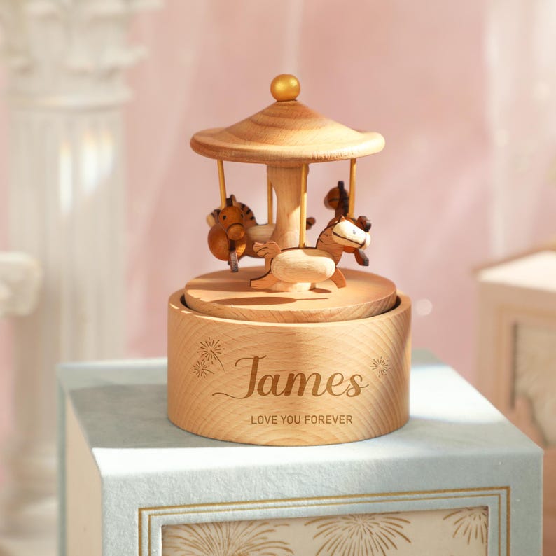 Engraved Baby Name Castle Music Box,personalized Wooden Music Box,1st ...