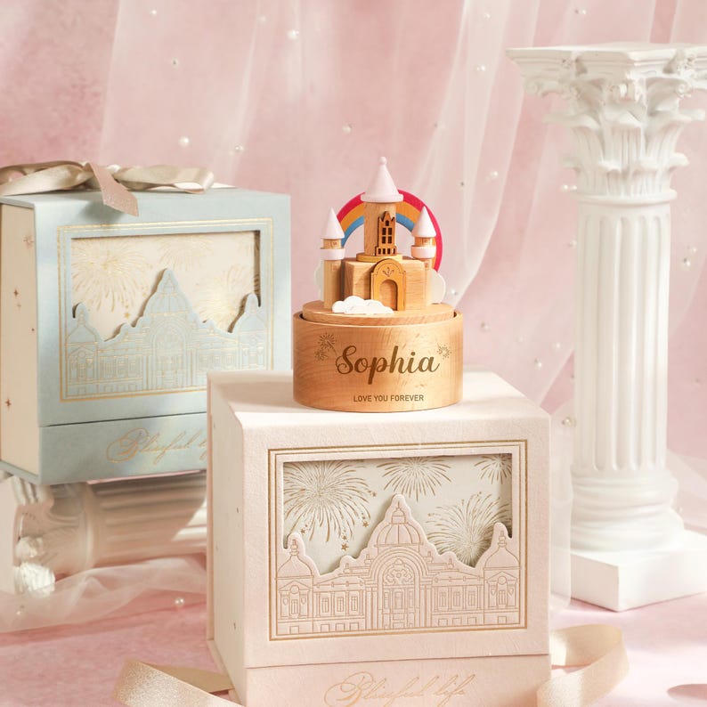 Engraved Baby Name Castle Music Box,personalized Wooden Music Box,1st ...