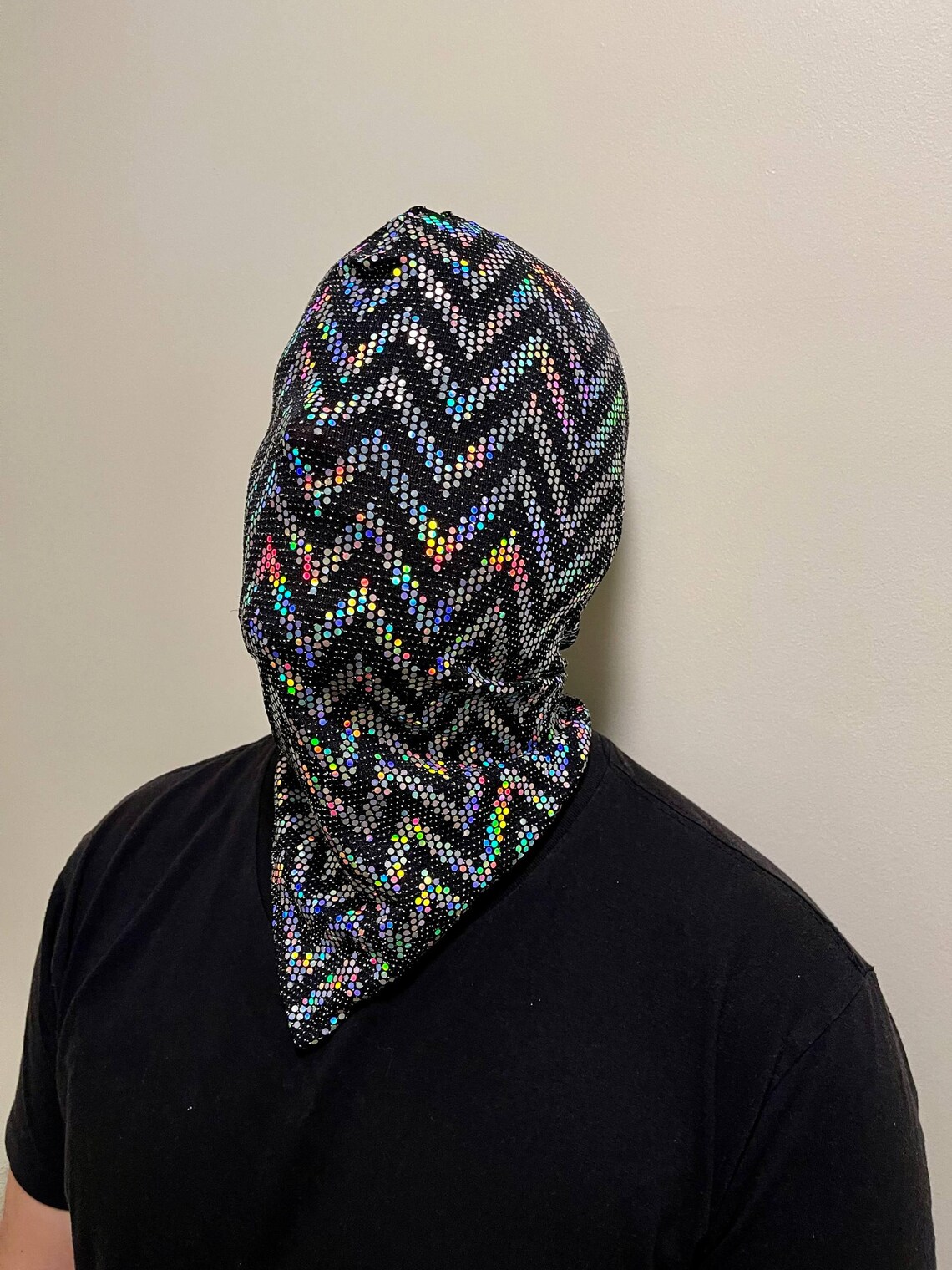 Black Holographic Full-face Techwear Mask – Semi-sheer Balaclava for ...