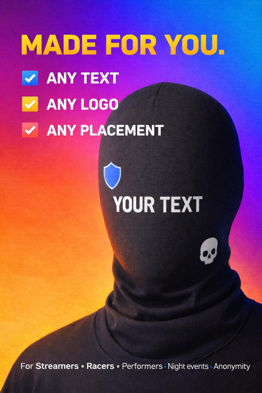 Customizable Full Face Mask | Personalized Text/logo, Techwear Style - Etsy