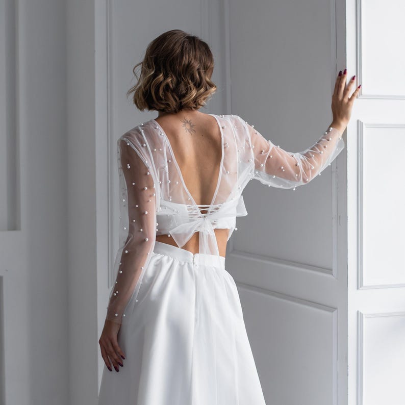 Pearl Bridal Topper, Bridal Topper With Bow Back, Beaded Wedding Bolero ...