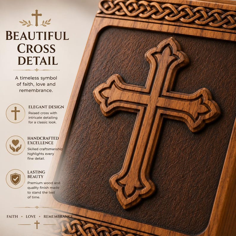 Personalized Cross Cremation Urn for Human Ashes, Rosewood Memorial Urn ...