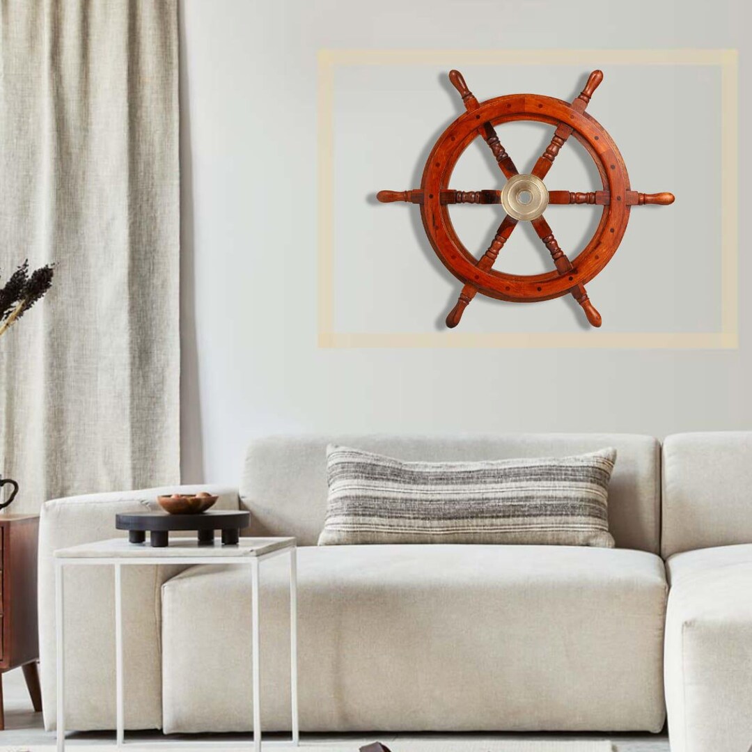 Nautical Ship Wheel, Wooden Boat Ship Steering Wheel, Handcrafted Beach ...