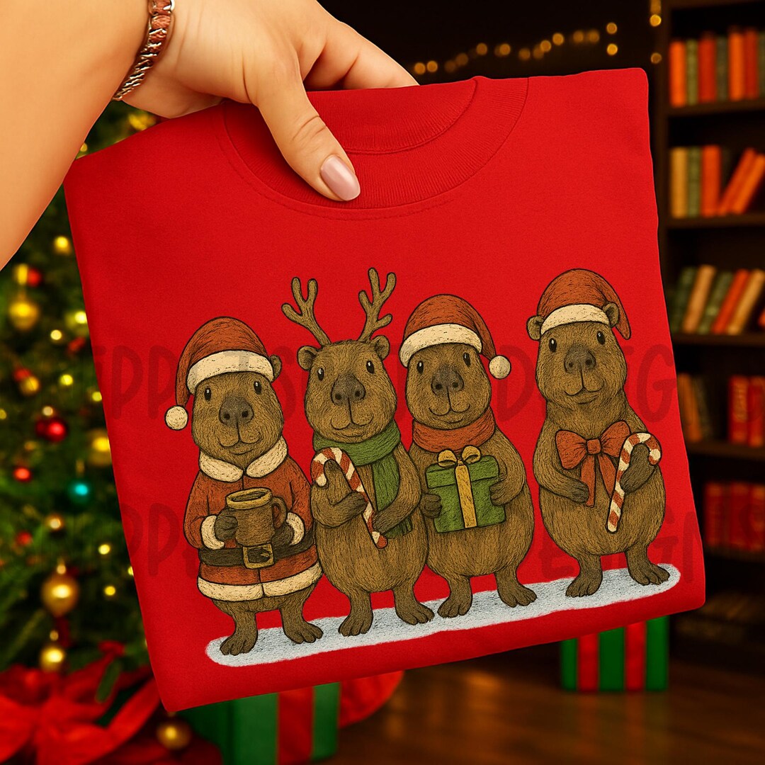 Vintage Christmas Capybaras PNG, Funny Santa Capybara Design, Holiday ...