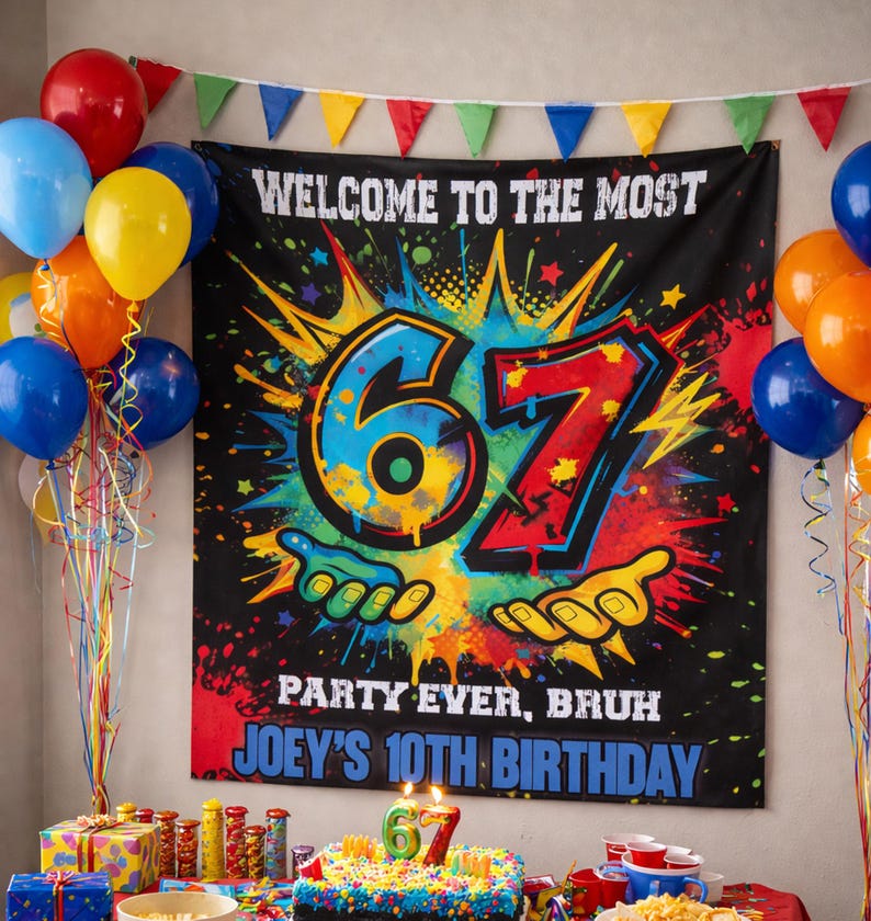 67 Backdrops, Boys Six Seven Gamer Birthday Banner, Custom Name Age ...