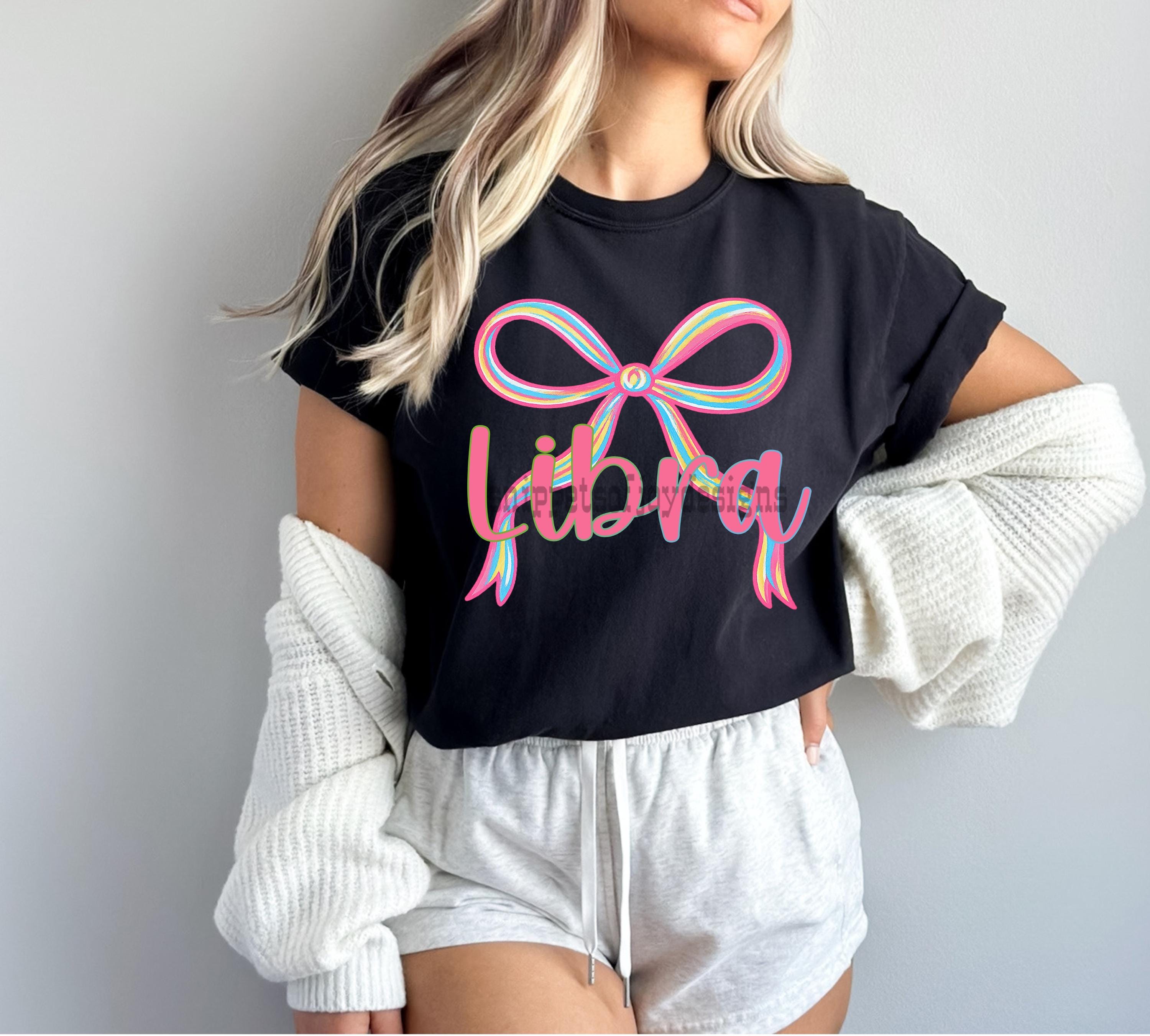 Libra Zodiac PNG: Preppy Bow Design for Birthday Shirts (digital ...