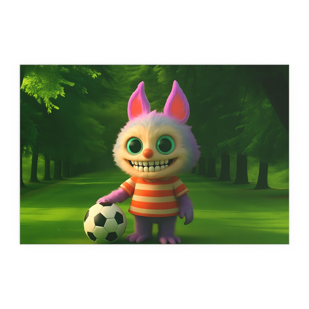 Silk Poster, Labubu Inspired Little Monster Playing Football in Park ...