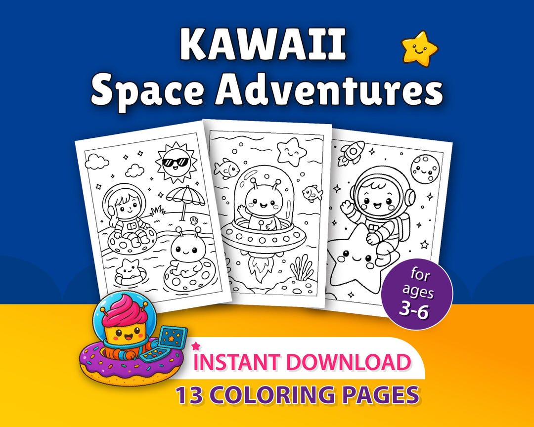 Kawaii Space Adventures Coloring Pages – 13 A4 PDF Printables - Etsy