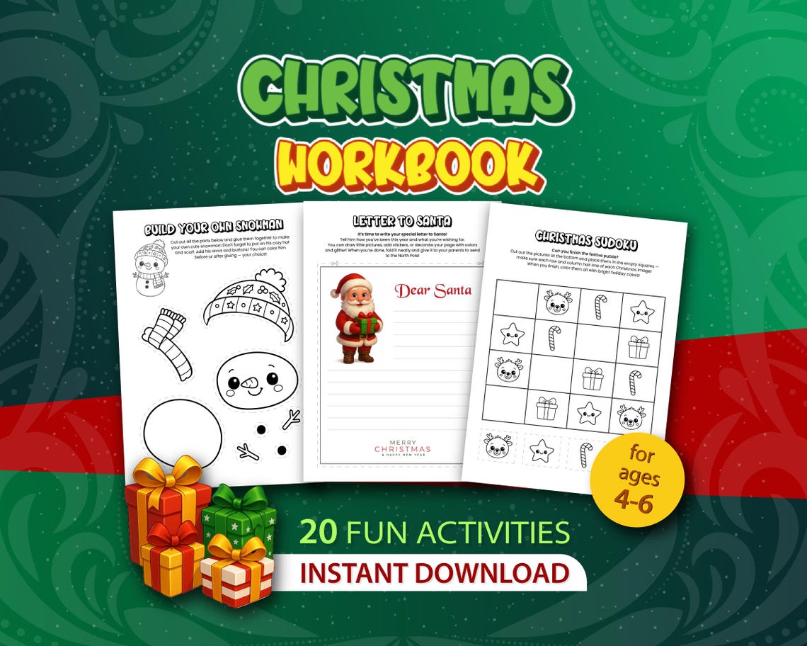 Christmas Activity Workbook for Kids | 20 Printable Pages (digital ...