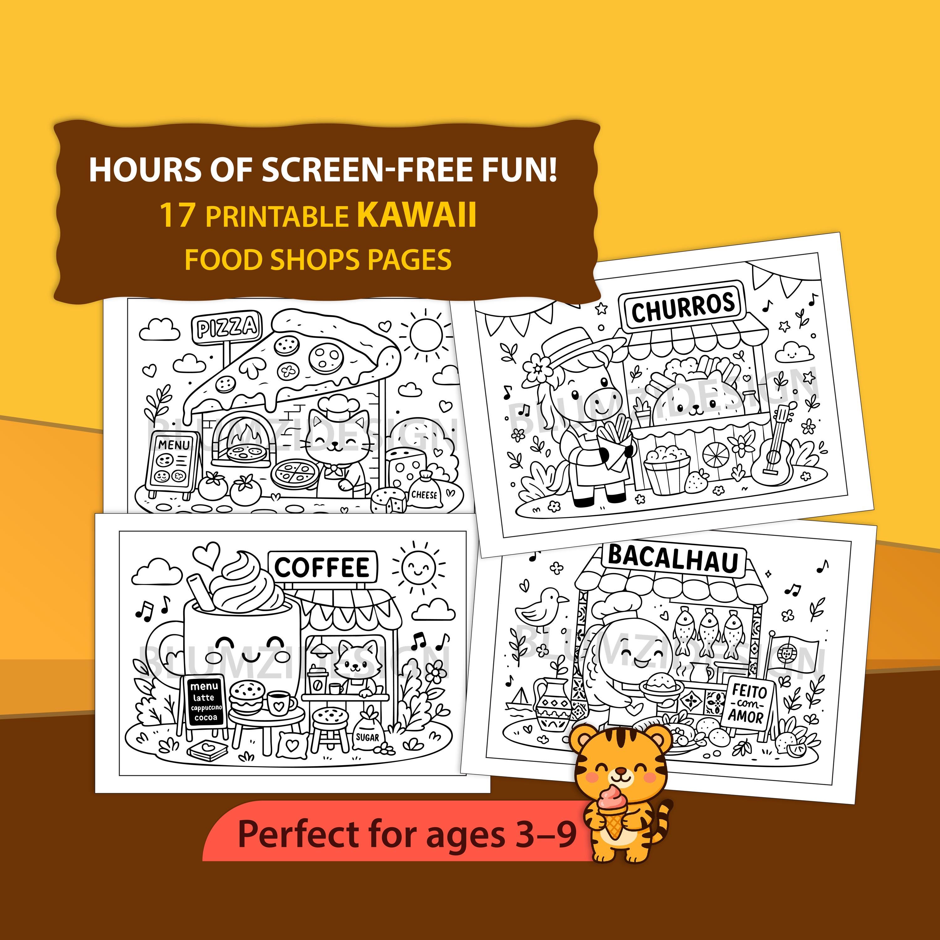 Kawaii Food Shops Coloring Pages | Cute Printable Mini Shops | A4 ...