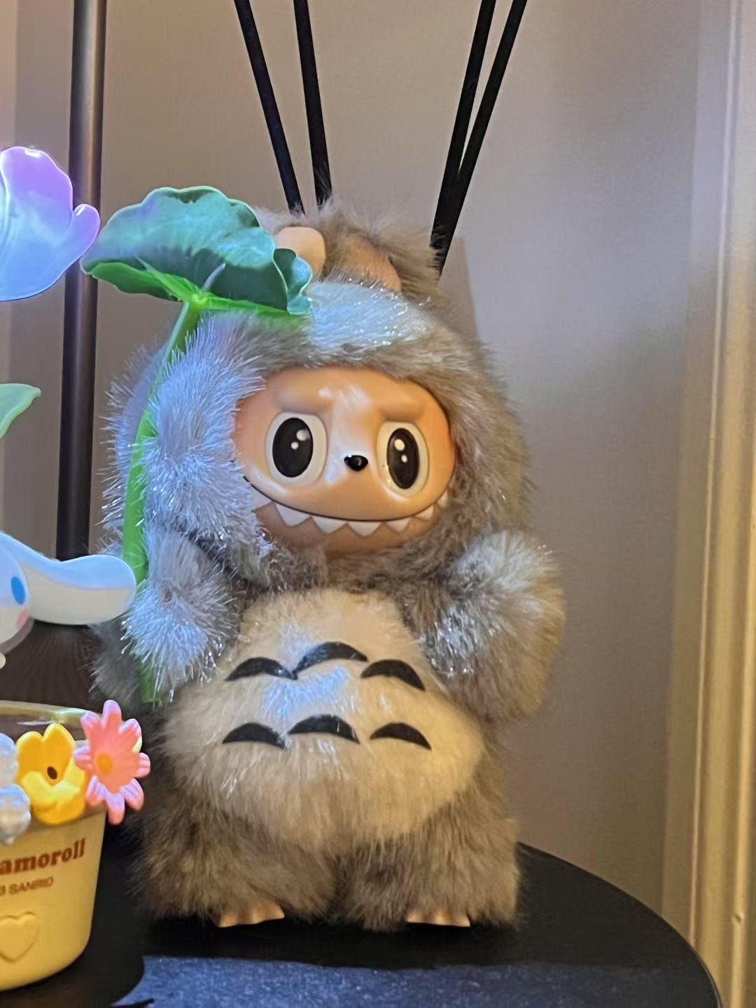Totoro Labubu Plush Keychain – Cute Fuzzy Doll With Leaf Umbrella - Etsy