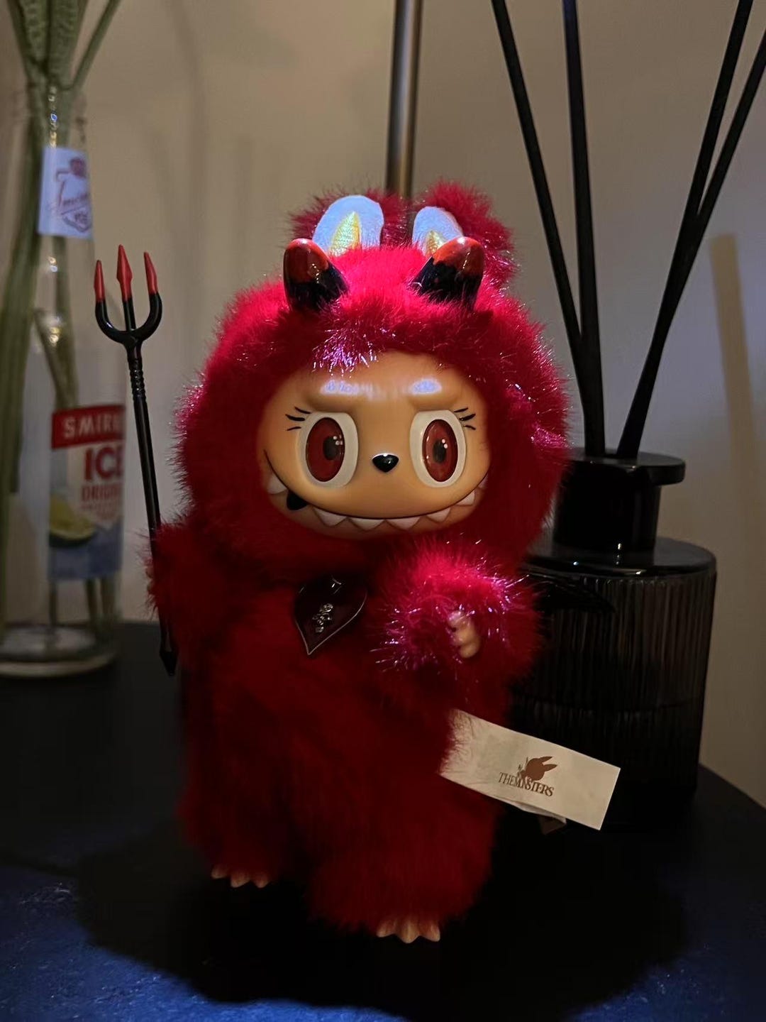 Custom LABUBU Art Toy: Red Devil Faux Fur Costume, Horns, Wings - Etsy