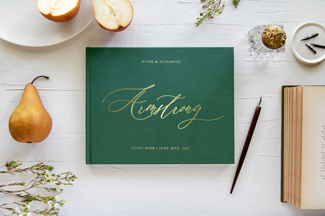 Wedding Guest Book, Custom Landscape Green Guestbook, Blank or Lined ...
