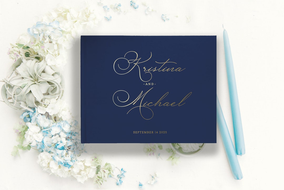 Blue Wedding Guest Book, Personalized Guestbook, Custom Hardcover ...