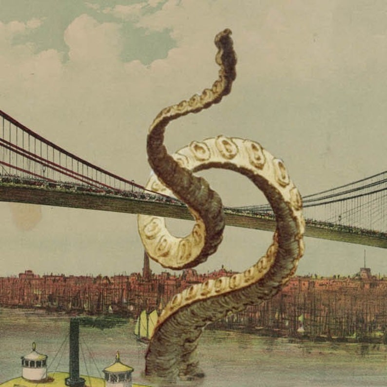 Art Print: Brooklyn Bridge Under Attack Digital Print Octopus - Etsy