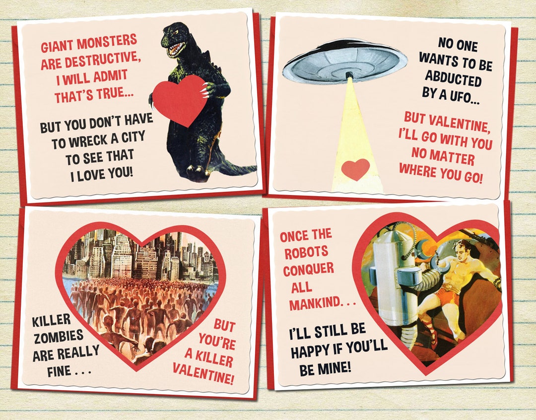 Valentine's Day Card Monster Art Variety Pack Zombie Art UFO Art Robot ...